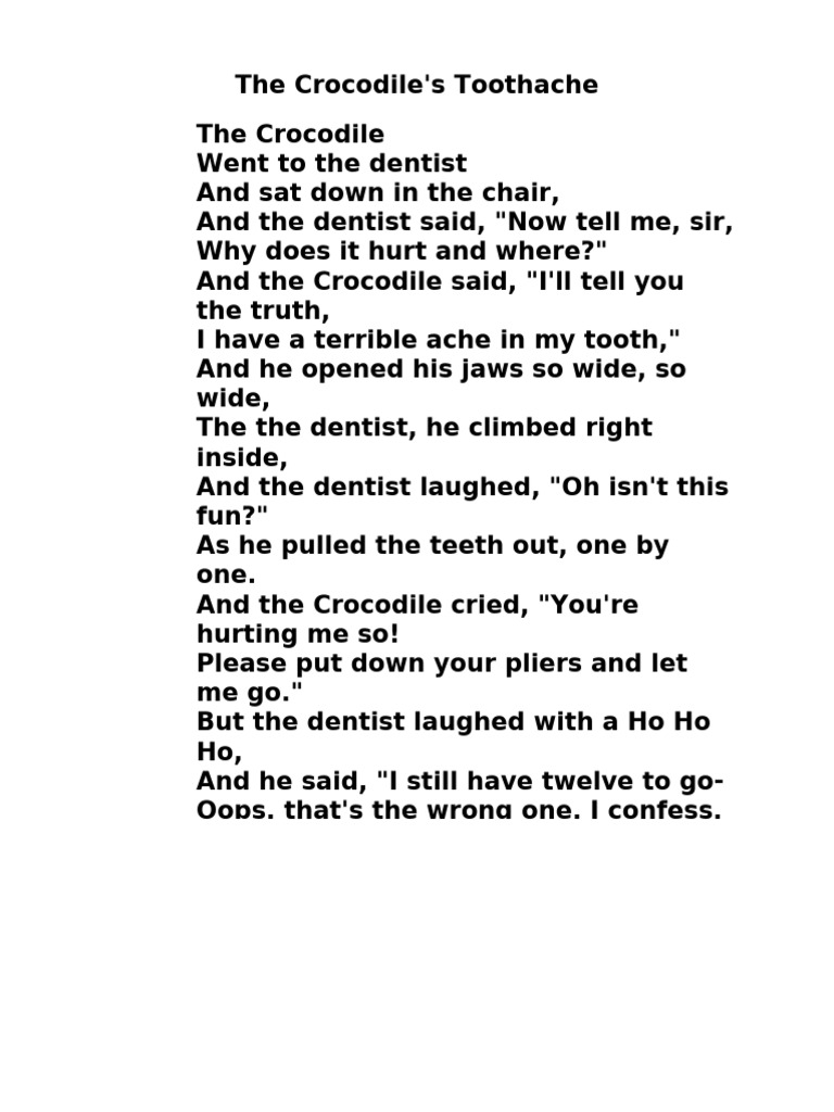 Crocodile's Toothache Poem | PDF