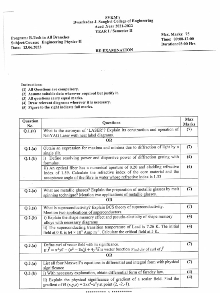 Engineering Physics-Ii QP | PDF