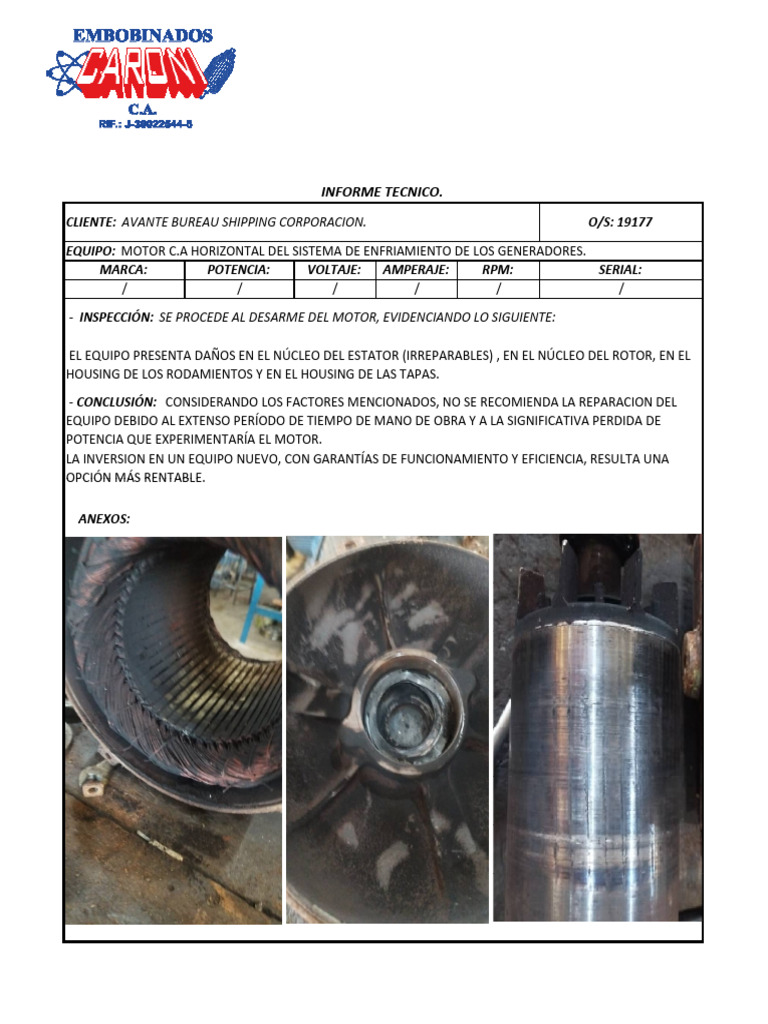 Informe Motor Sin Placa 19177 Avante. | PDF