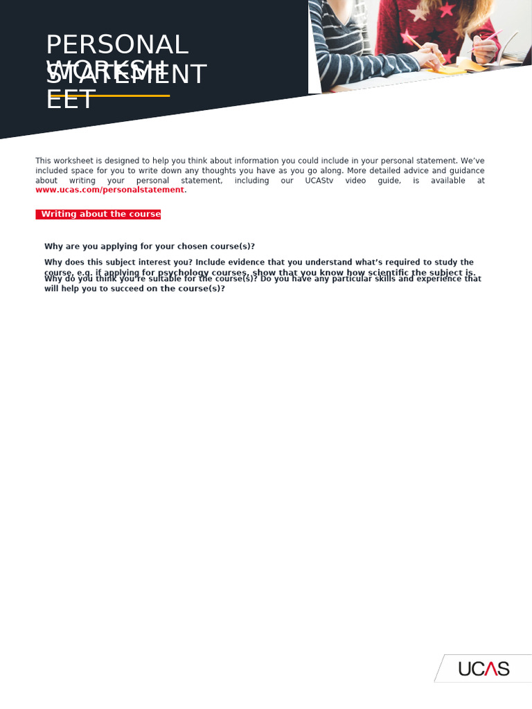 UCAS Personal Statement Worksheet Guide | PDF | Experience | Learning