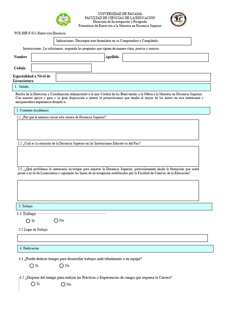 Formulario Entrevista Docencia FCE DIP F 011 20190821 992163090 | PDF | Enseñando | Aprendizaje