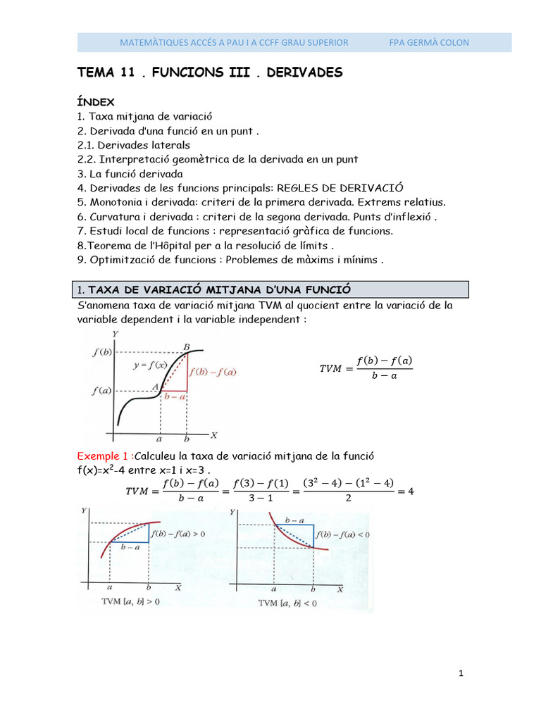 Tema 11. Funcions III, Derivades | PDF