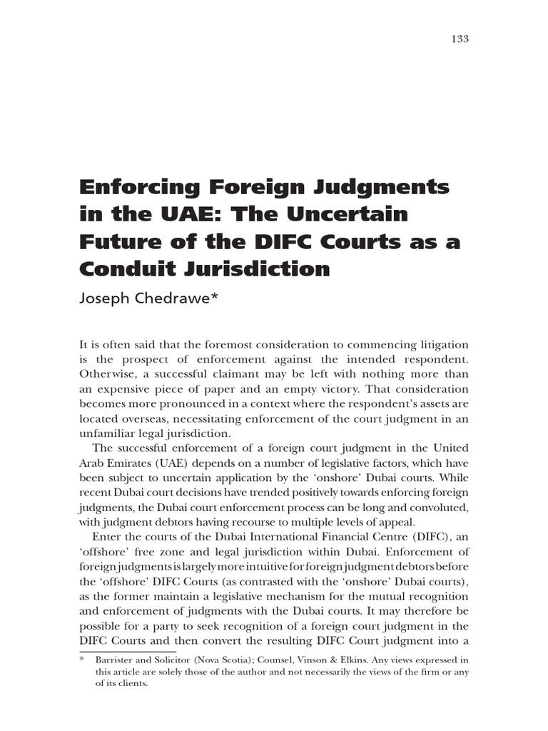 Enforcing Foreign Judgments in The UAE | PDF | Judgment (Law) | Jurisdiction