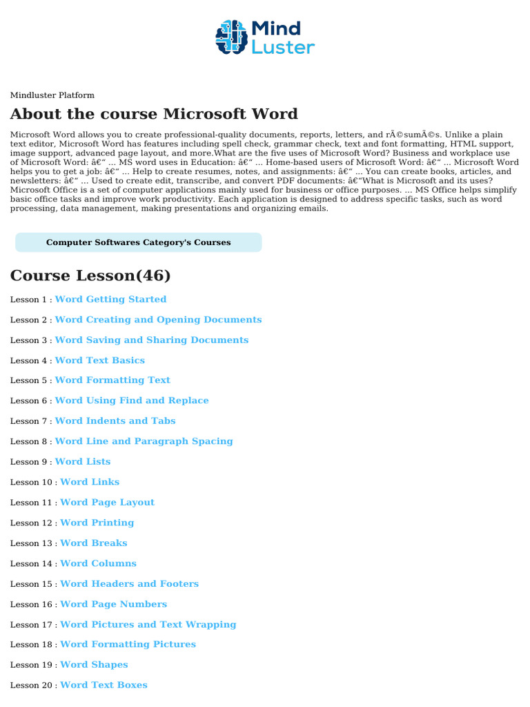 Mastering Microsoft Word Course Overview | PDF | Microsoft Word ...