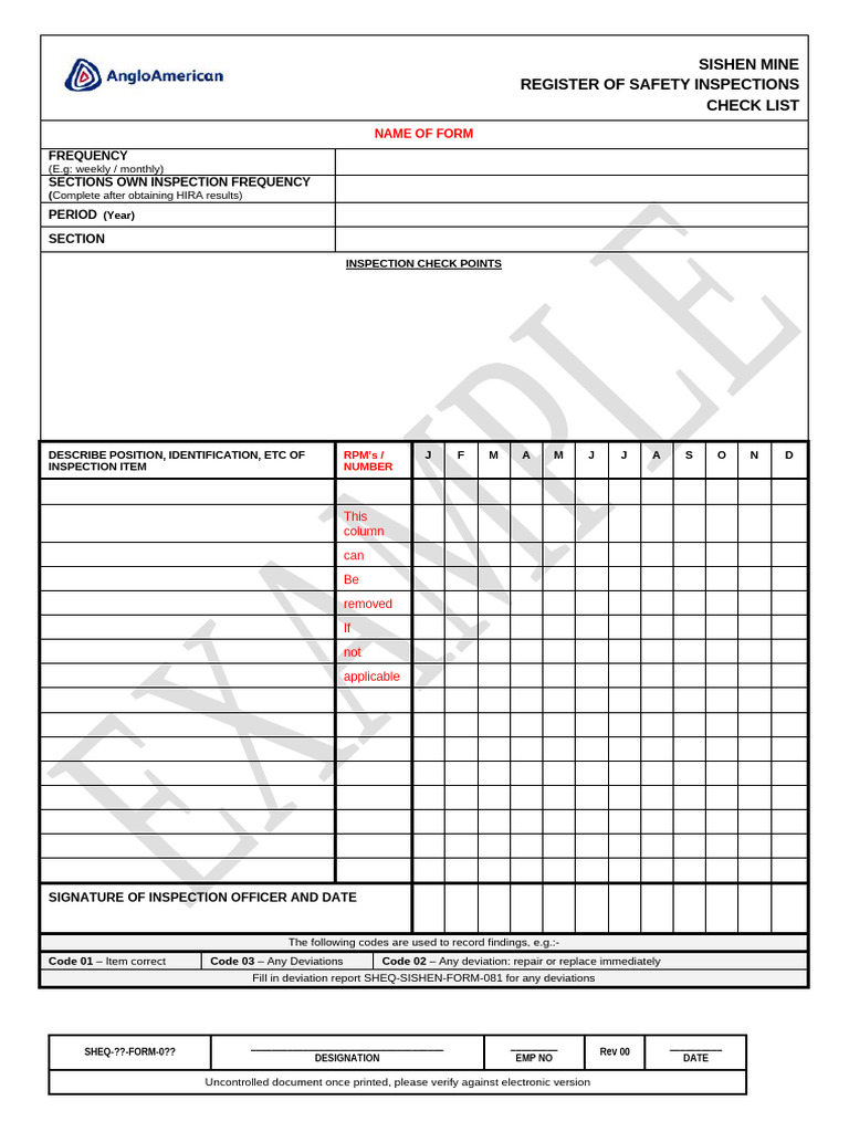 Example For Safety Register Form | PDF