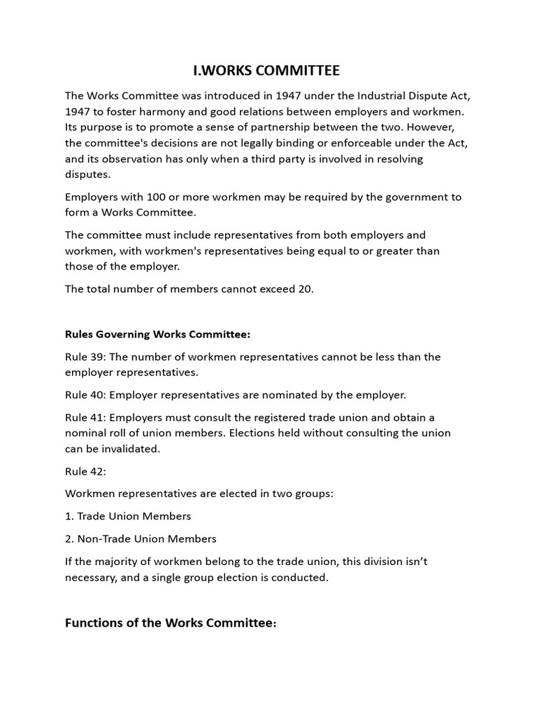Works Committee and Conciliation Overview | PDF | Government | Justice