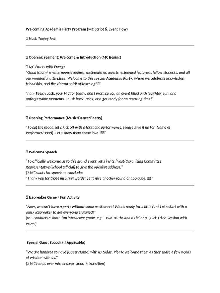 Academia Party Program & MC Script | PDF