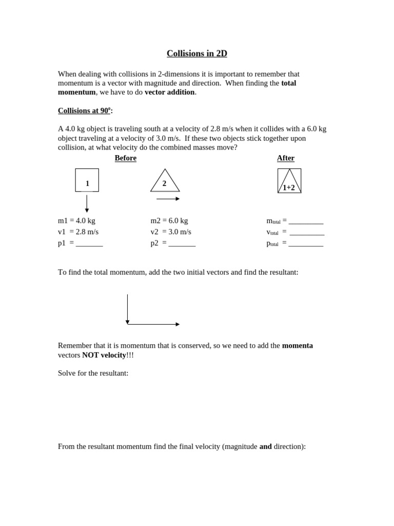 Worksheet - 5 - Collisions in 2d | PDF | Momentum | Velocity
