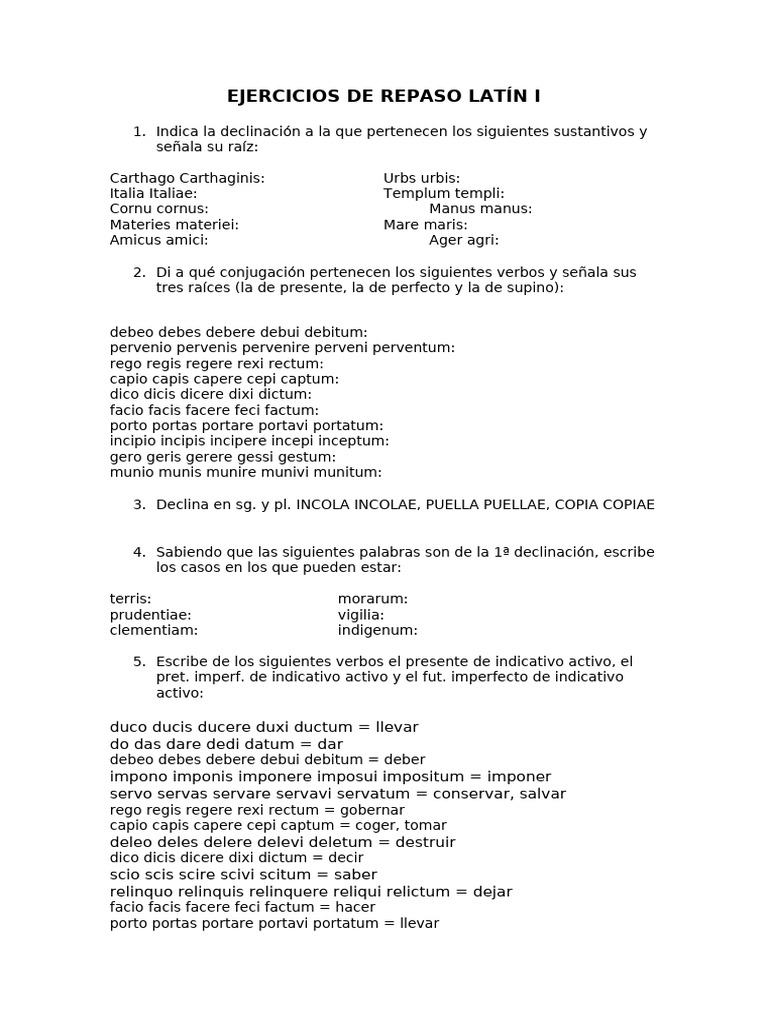 Ejercicios de Repaso Latín I | PDF | Relaciones sintácticas | Morfología Lingüística