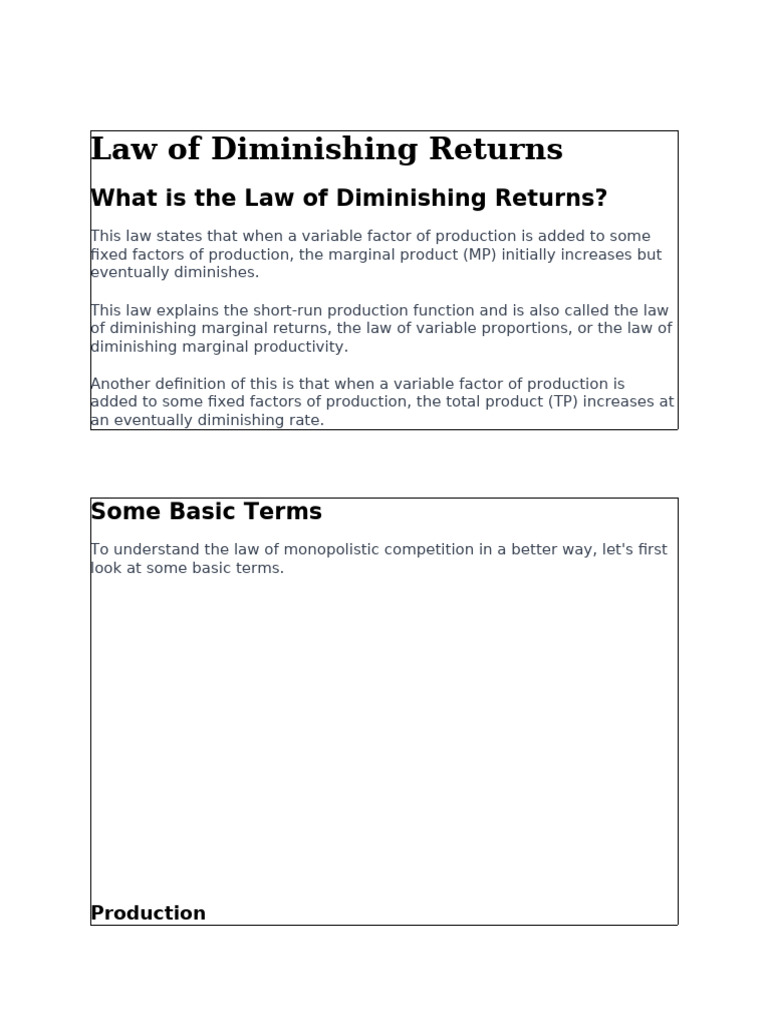 Law of Diminishing Returns | PDF | Production Function | Labour Economics