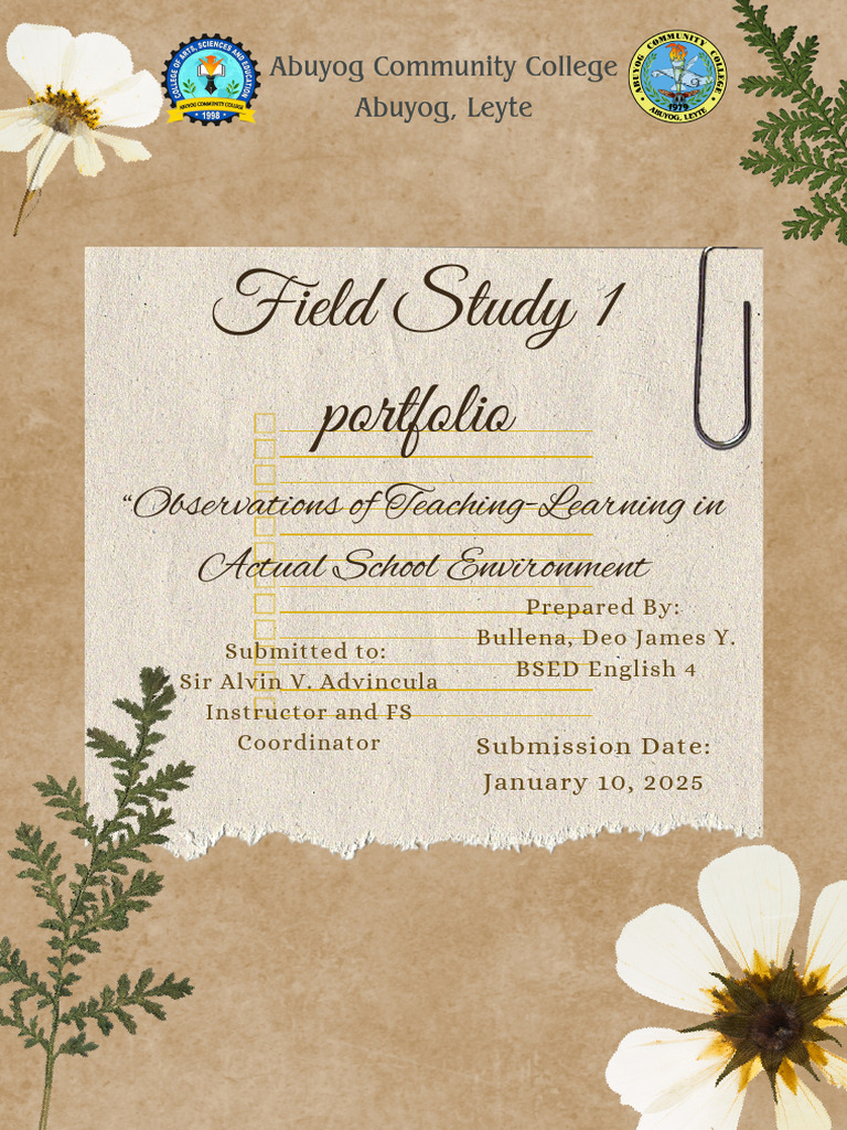 Field Study 1 Portfolio | PDF | Classroom | Learning