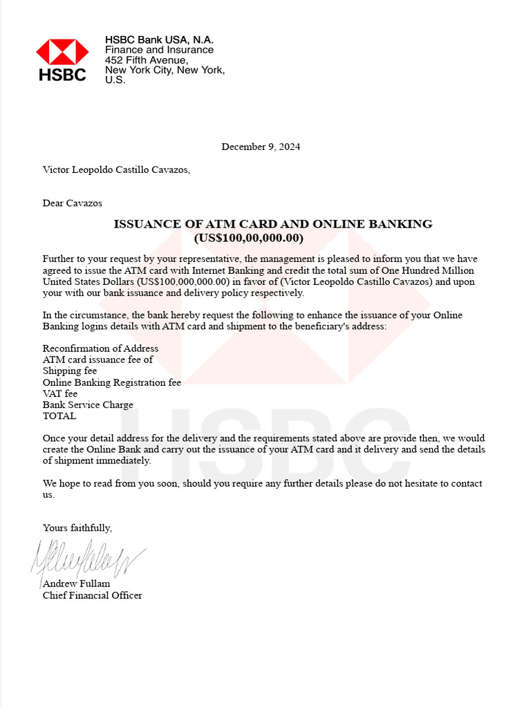 HSBC ATM Card Issuance Details | PDF