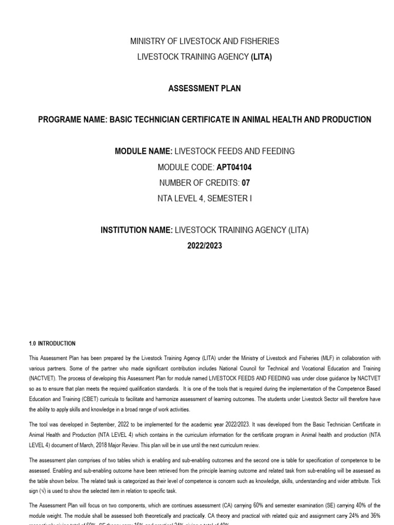 Assessment Plan Liv - Feeds and Feeding Nta 4 Sem I Final | PDF ...