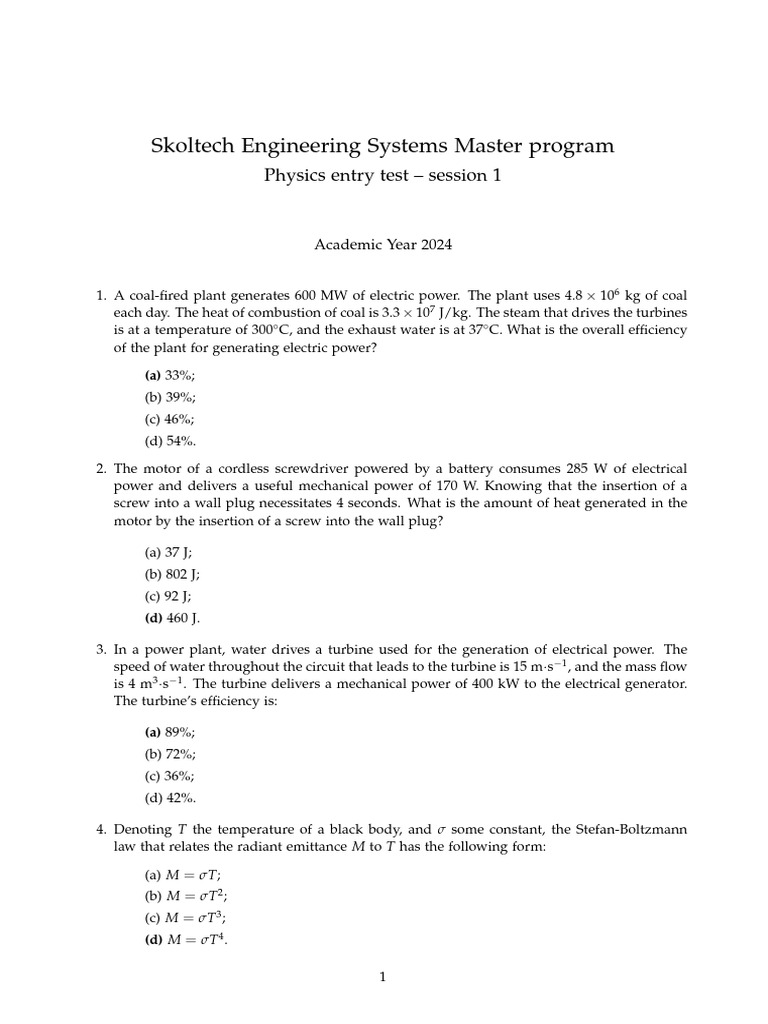 Engineering Systems - PhysicsTest2024 - ENG | PDF | Electrical Network ...