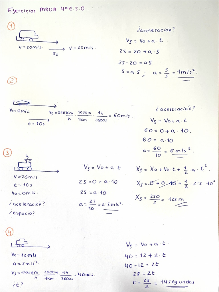 Ejercicios 4º ESO MRUA | PDF