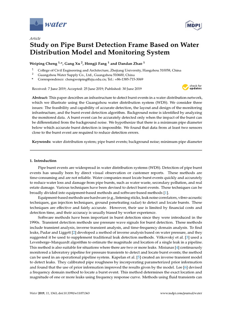 Study On Pipe Burst Detection Frame Based On Water | PDF | Applied Mathematics