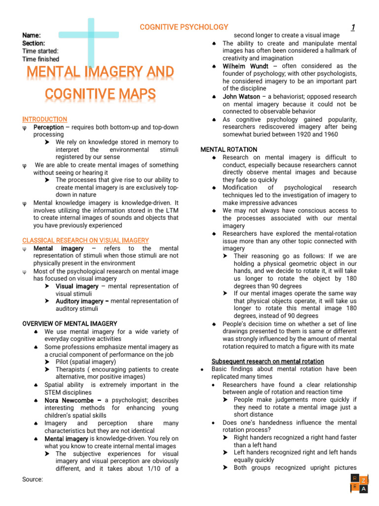 Cognitive Psychology - CH7 - Mental Imagery and Cognitive Maps | PDF | Mental Image | Perception