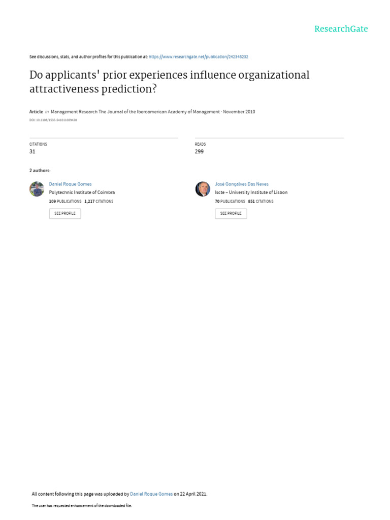 Do Applicants Prior Experiences Influence Organizational Attractiveness ...
