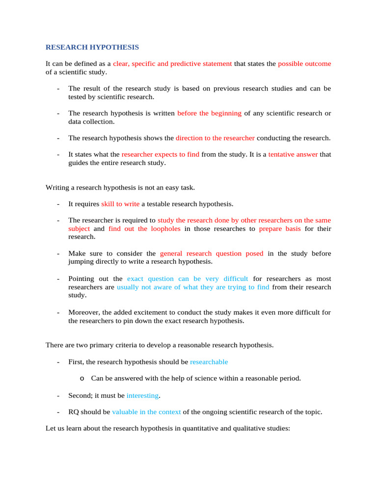 10.2. Research Hypothesis and Variables | PDF | Hypothesis | Null ...