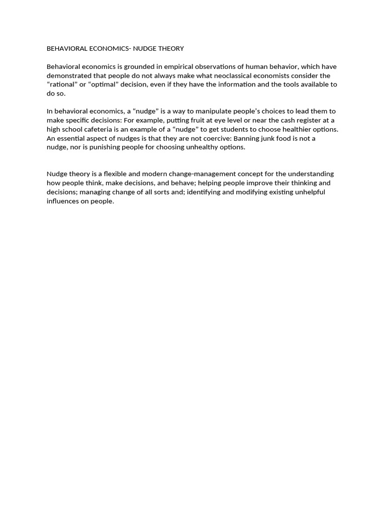 Understanding Nudge Theory in Economics | PDF