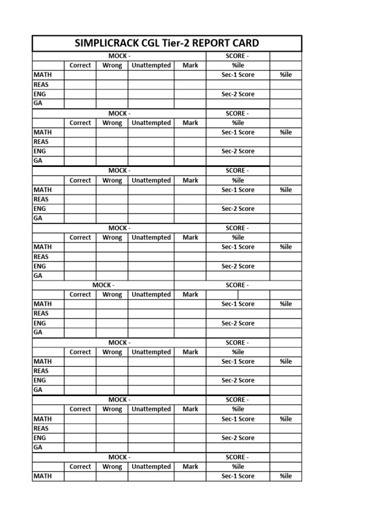 Simplicrack T-2 Mock Report Card | PDF