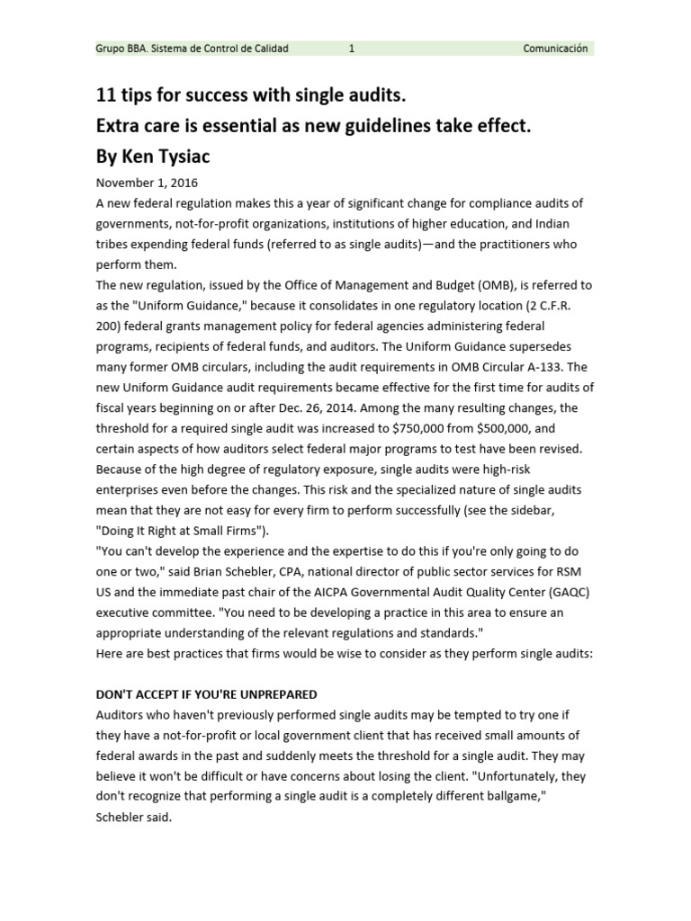 11 Tips for Successful Single Audits | PDF | Audit