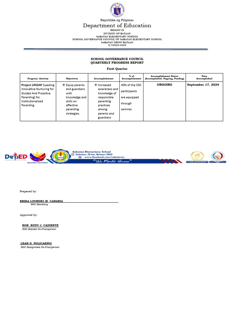 SGC-1STQuarterly-Progress-Report-PROJECT LINGAP | PDF