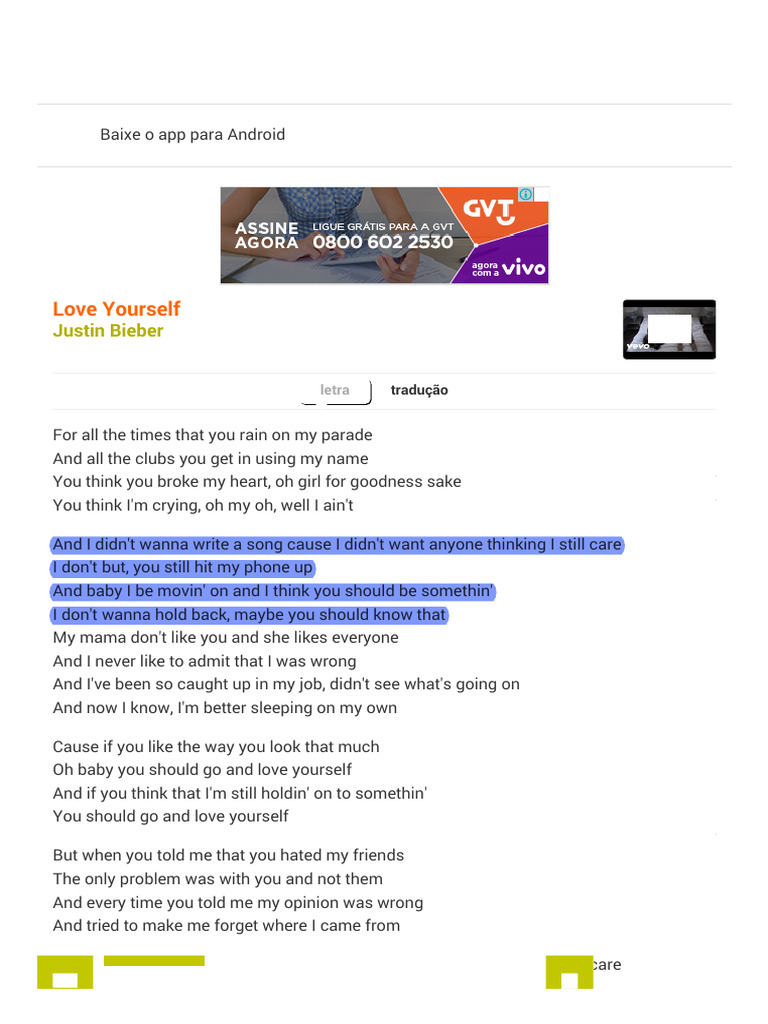 Love Yourself - Justin Bieber | PDF | Love Yourself | Songs Written