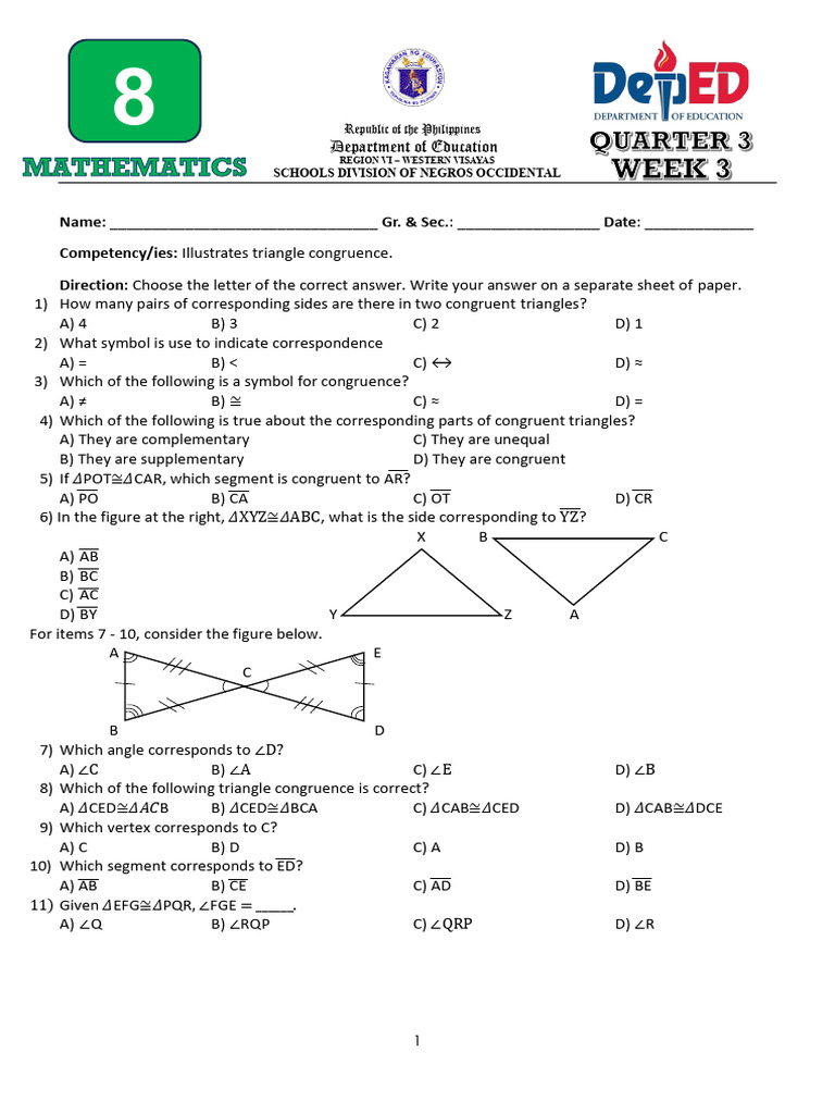 Mathematics Grade 8 Week 3 Pdf Euclidean Geometry Elementary