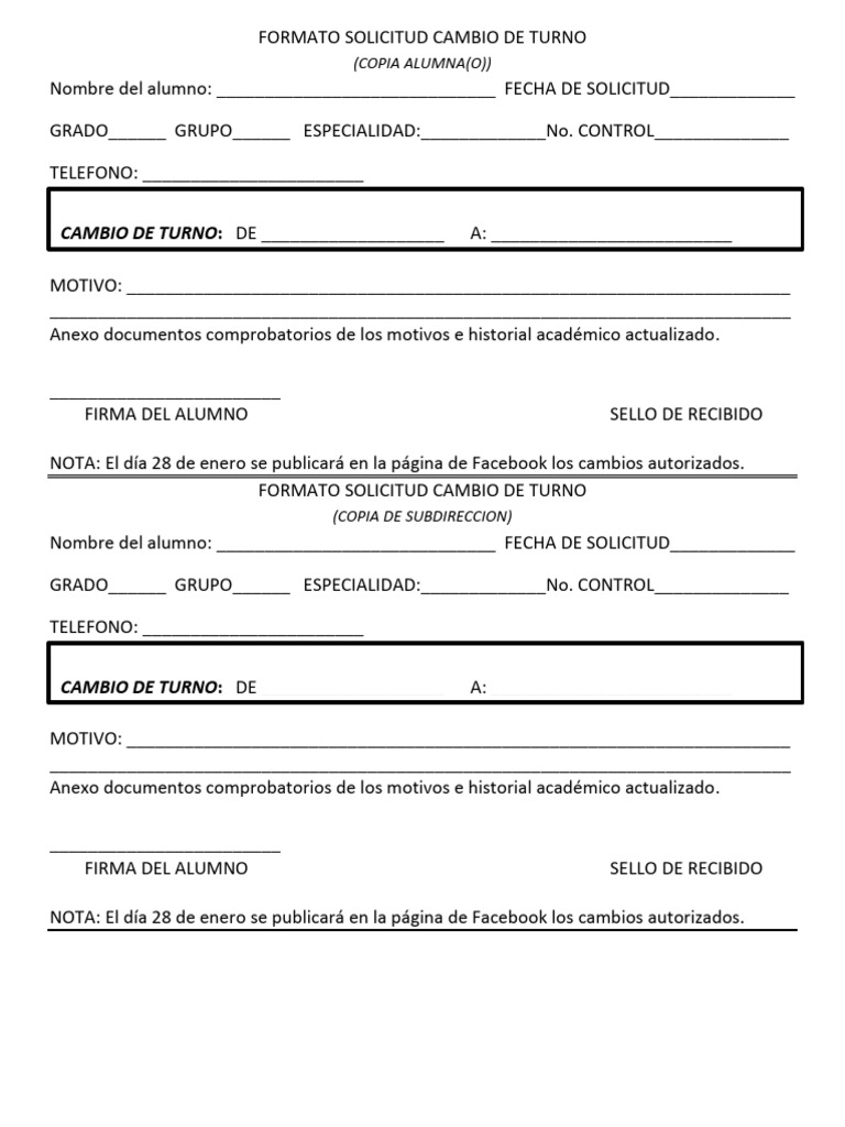 Solicitud Cambios Turno | PDF