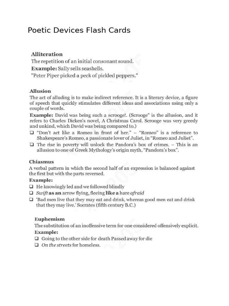 Poetic Devices Flash Cards | PDF