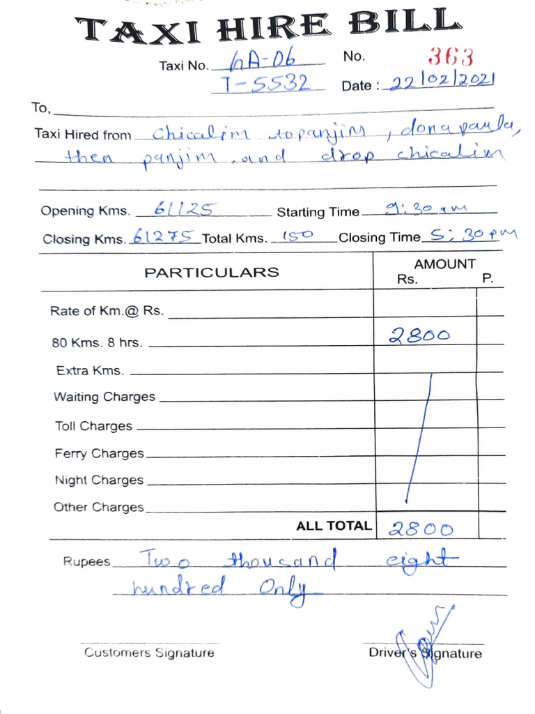 363 Taxi Bill | PDF