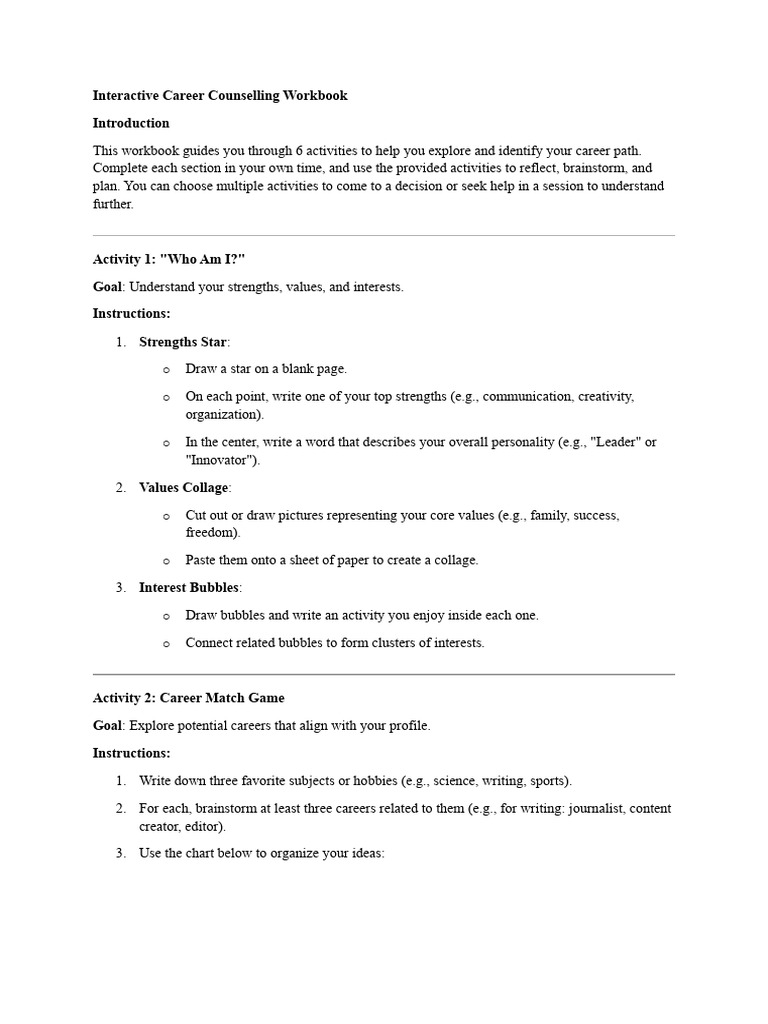 Career Exploration Workbook Activities | PDF | Goal | Brainstorming