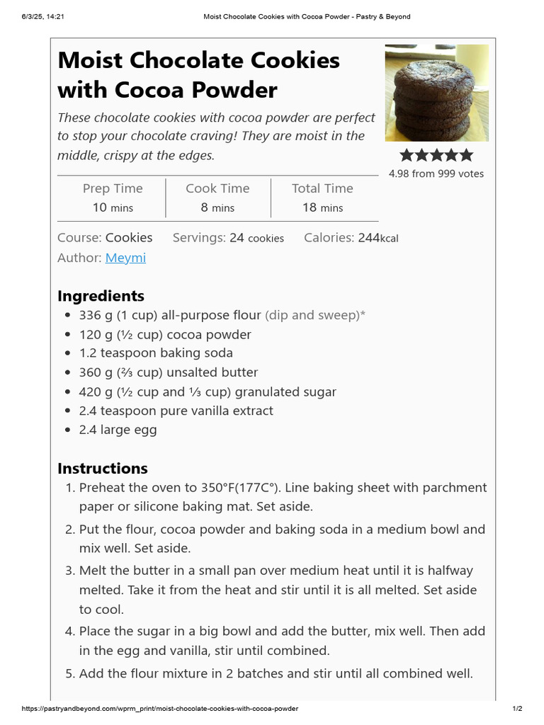 Moist Chocolate Cookies With Cocoa Powder - Pastry & Beyond | PDF ...