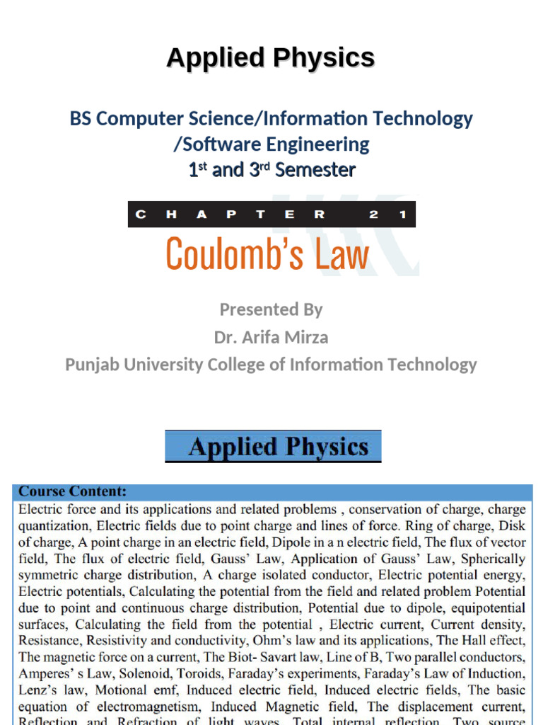 Chapter Electric Charge and Coulomb's Law Applied Physics | PDF