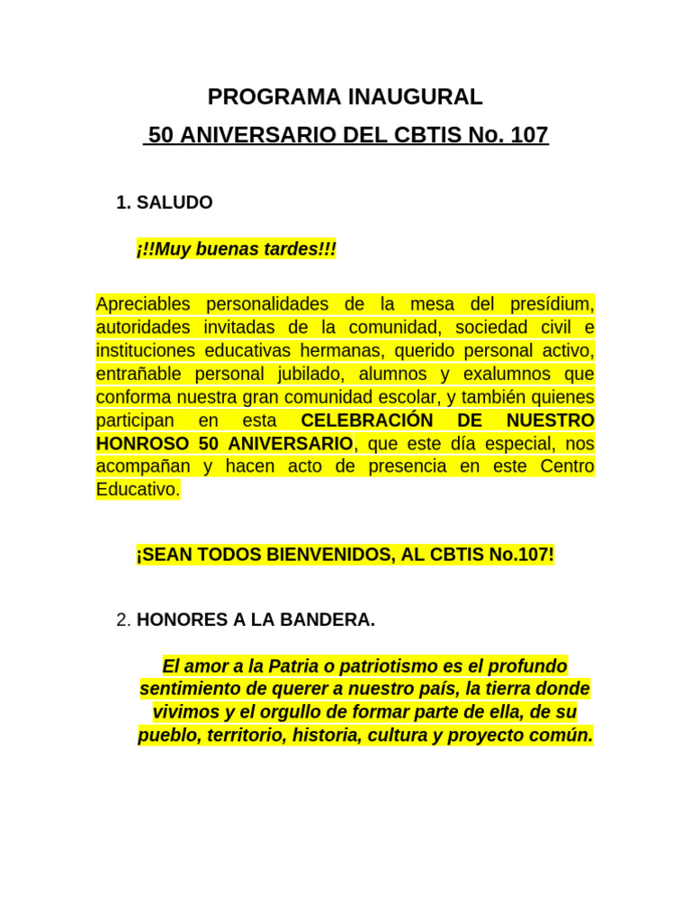 PROGRAMA INAUGURAL 50 ANIV. | PDF | Nación