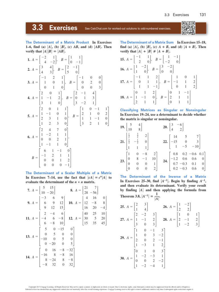 3-3 Exercise | PDF | Determinant | Matrix (Mathematics)
