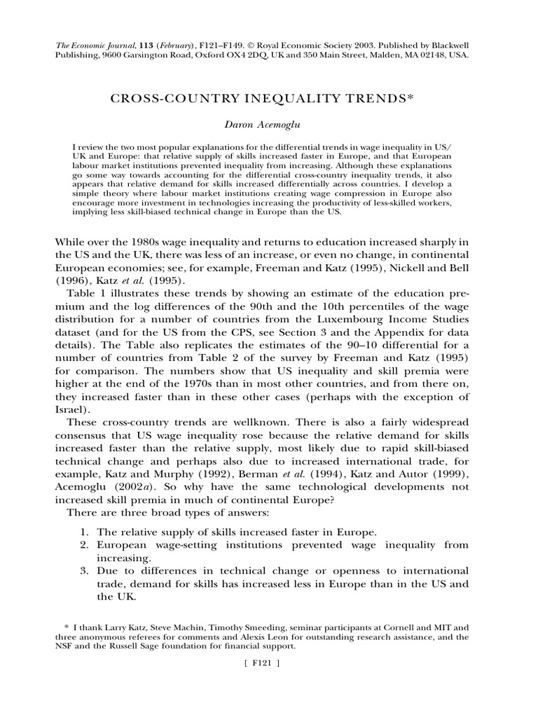 Acemoglu 2003 Cross Country Inequality | PDF | Labour Economics | Unemployment