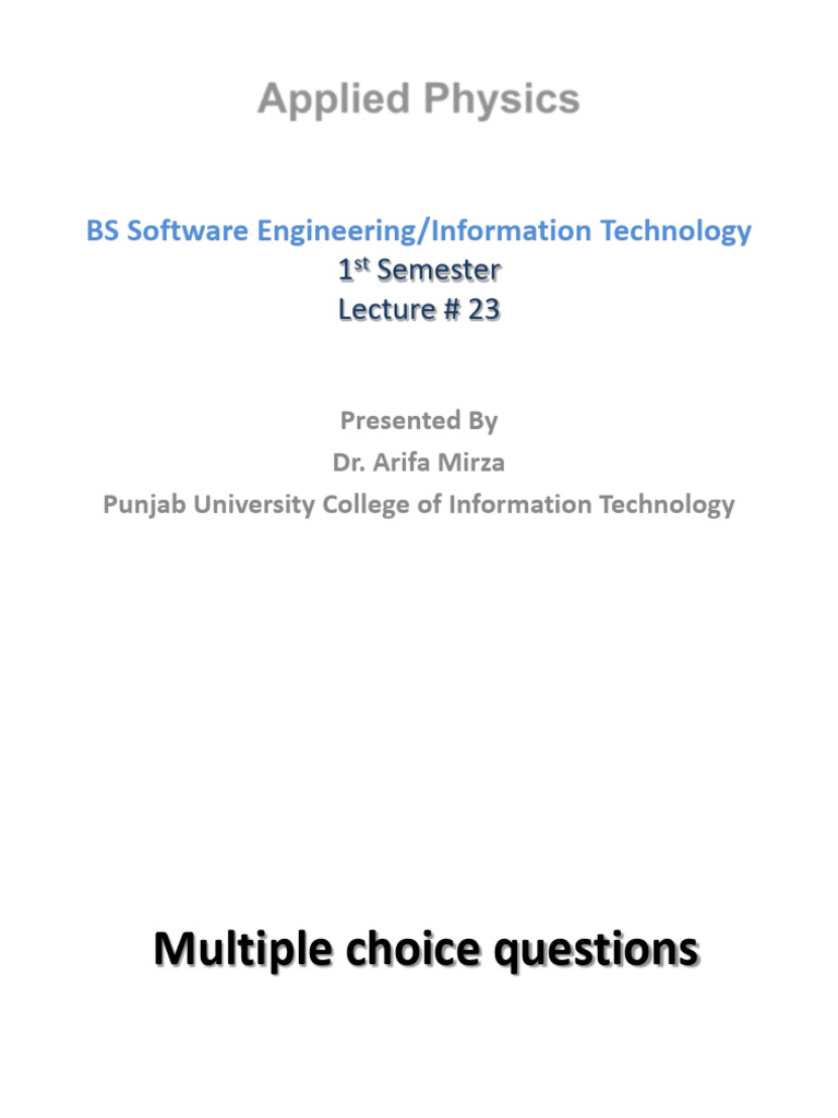 Applied Physics MCQs for IT Students | PDF