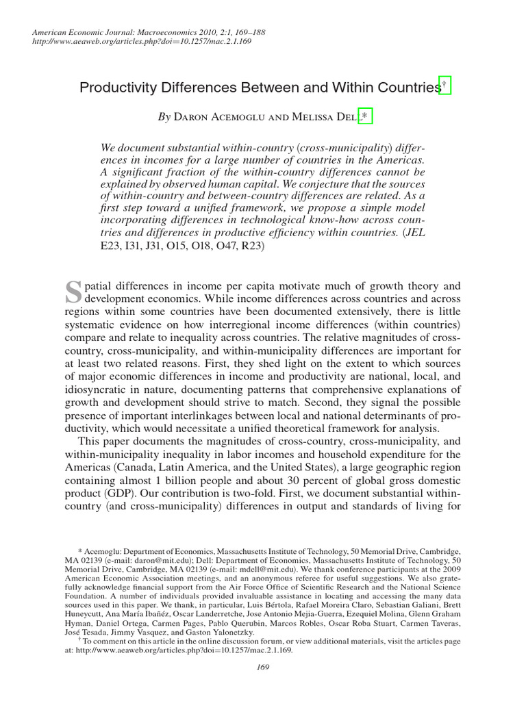 Acemoglu 2010 Productivity Differences Between and Within Countries ...