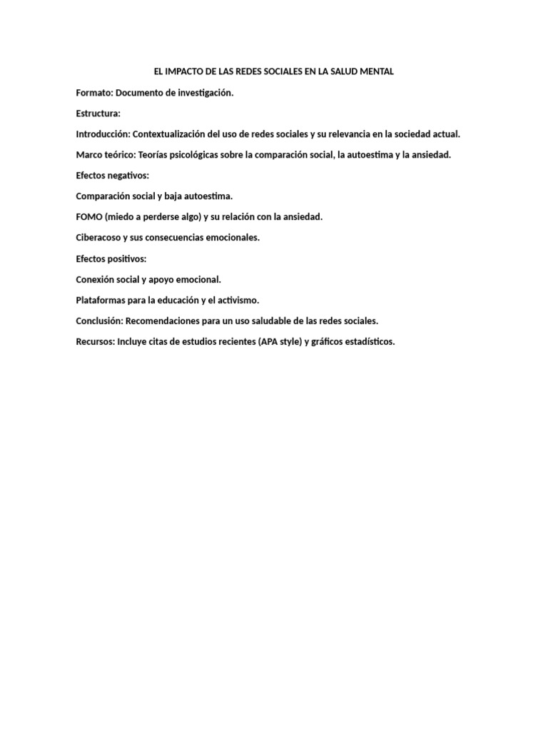 Redes Sociales y Salud Mental: Impactos Clave | PDF