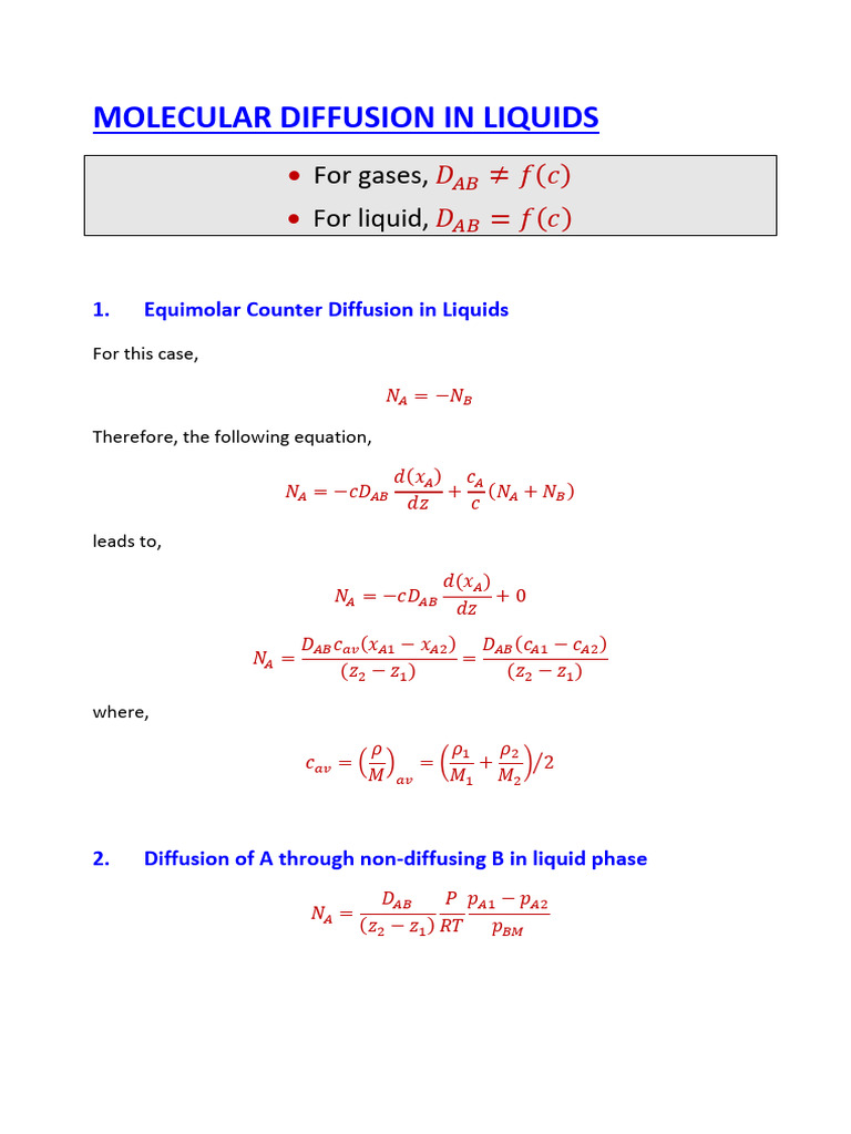 Molecular Diffusion in Liquids Explained | PDF | Viscosity | Diffusion
