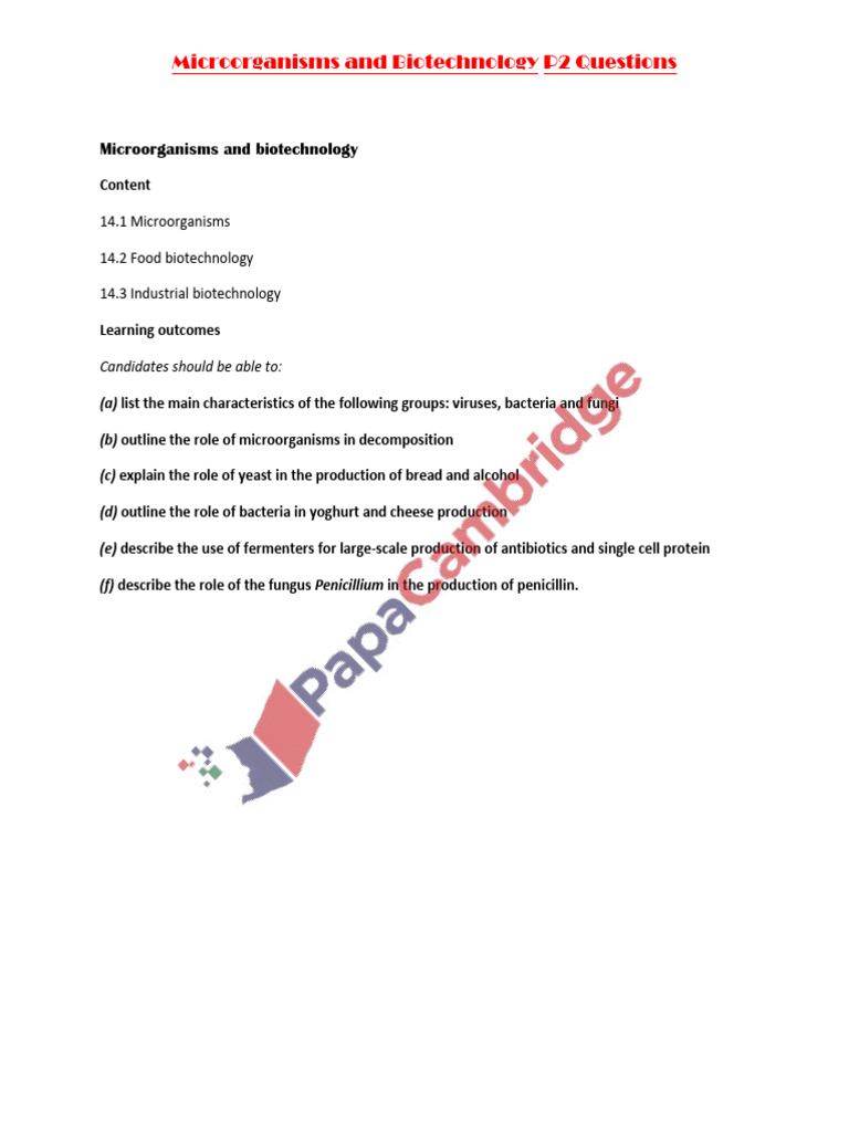 Microorganisms and Biotechnology P2 Questions | PDF | Bacteria | Lactic ...