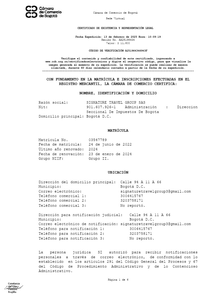 Signature Travel Group Sas | PDF | Bogotá