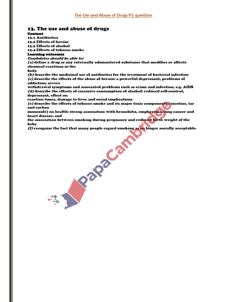 The Use and Abuse of Drugs P2 Questions | PDF | Substance Abuse | Smoking