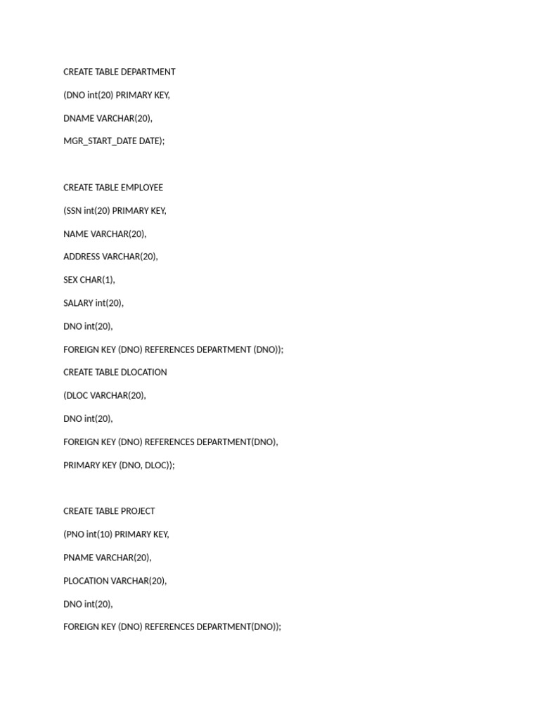 Create Table Department | PDF