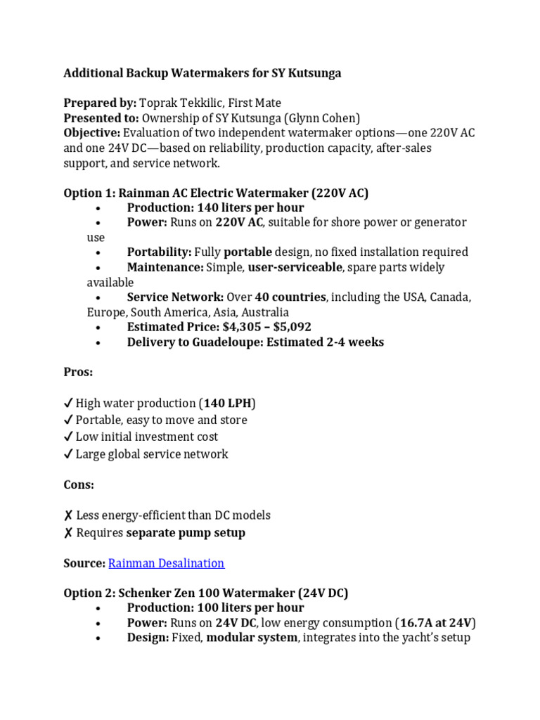 Watermaker Suggestion | PDF