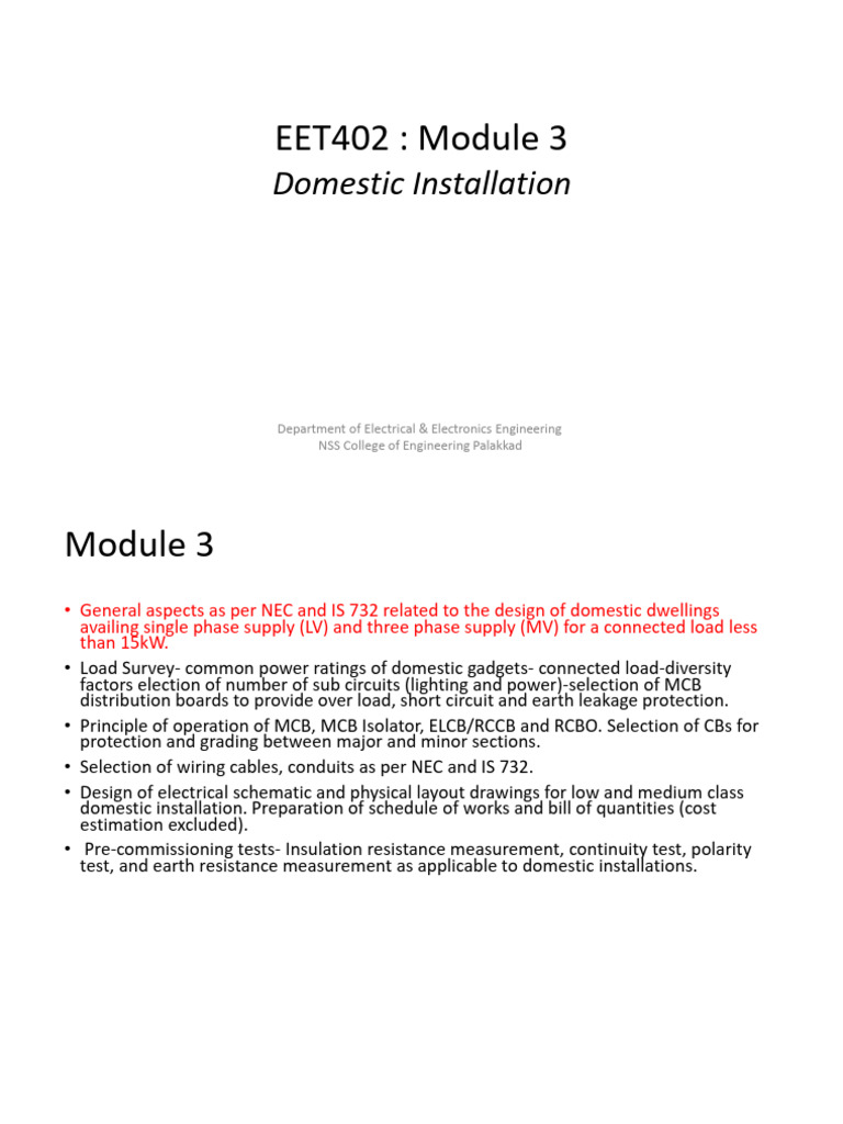 Mod3 Lec1-General Aspects As Per NEC and IS 732 | PDF | Electrical Wiring | Fuse (Electrical)