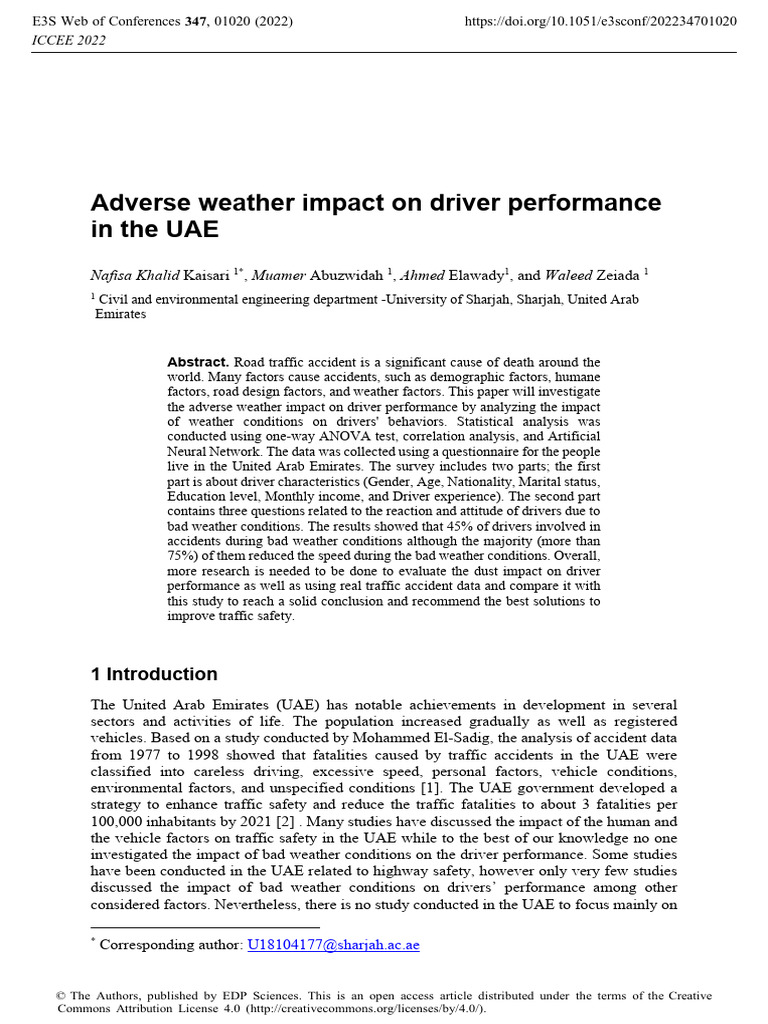Adverse Weather Impact On Driver Performance in The UAE | PDF | Traffic ...