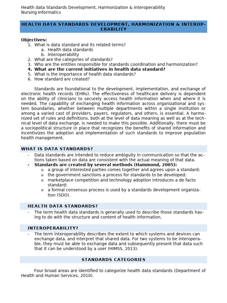 1 Chapter 7 Health Data Standards Development, Harmonization & Interoperability - Complete | PDF ...